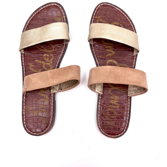Sam Edelman | Shoes | Sam Edelman Gala Two Strap Goldnude Slide Sandals ...